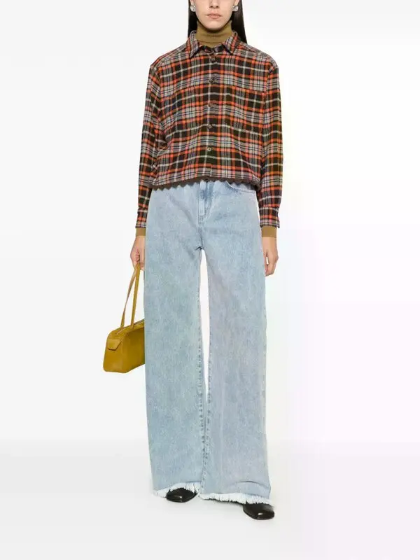 I BLUES Check-pattern Scalloped-edge Shirt