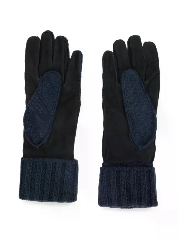 MOORER Cable-knit Suede-panel Gloves