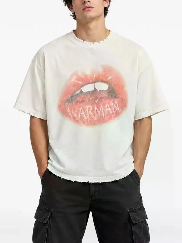 WARMAN Distressed Lip-print T-shirt