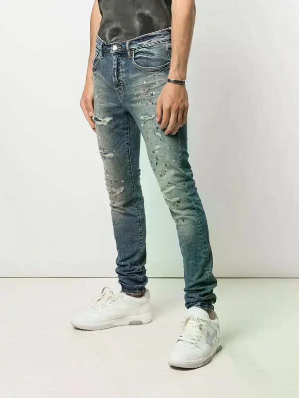 PURPLE BRAND Paint-splatter Distressed-effect Jeans