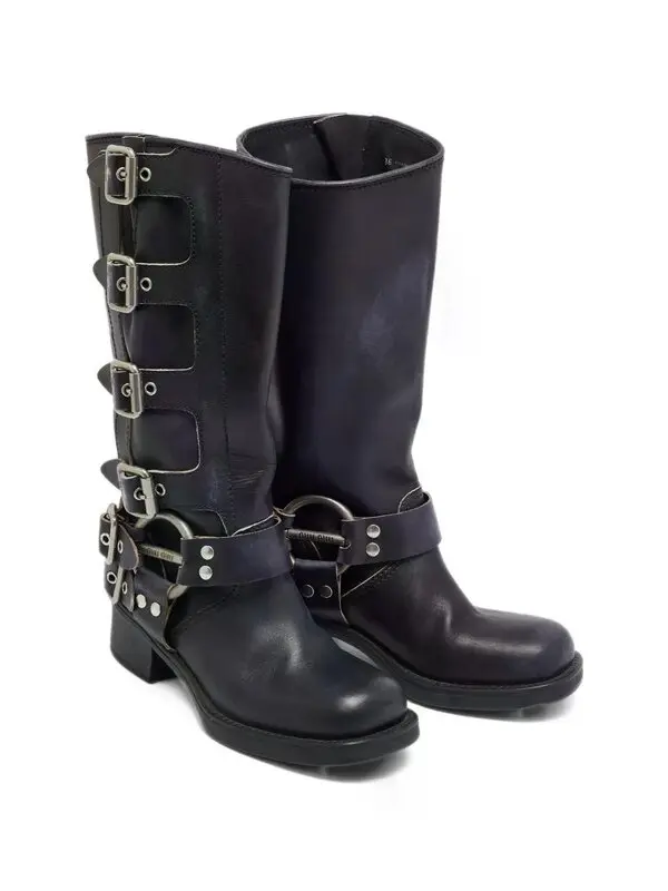 Miu Miu Biker Buckled Boots - Black