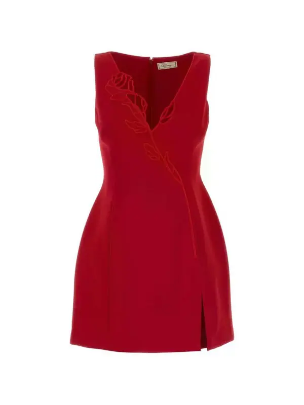 Blumarine Rose-embroidered Sleeveless Mini Dress - Red