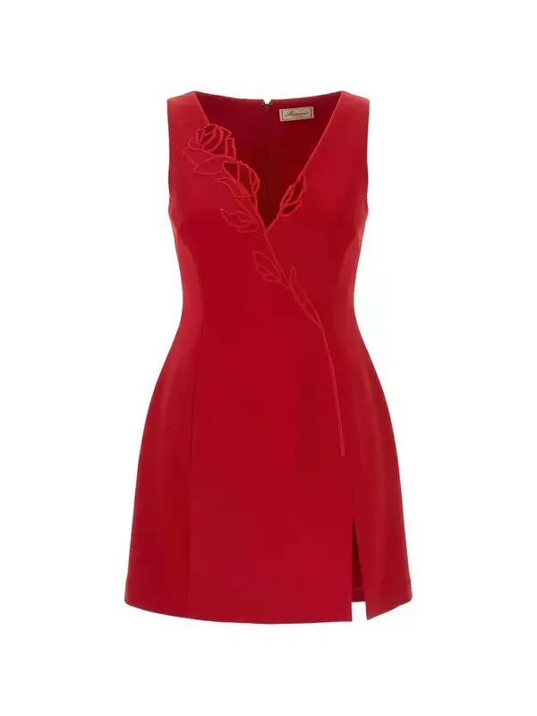 Blumarine Rose-embroidered Sleeveless Mini Dress - Red