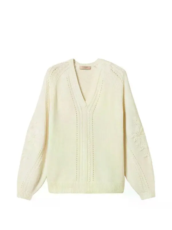 TWINSET Wool Blend Jumper With Embroidery - Neutrals