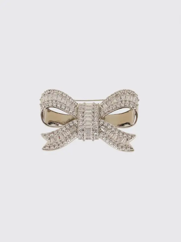 SELF-PORTRAIT Crystal-embellished Bow-shaped Brass Brooch - Silver