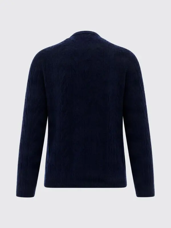 BALLANTYNE Cable-knit Wool Blend Crewneck Sweater With Long Sleeves - Navy