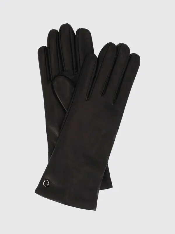 Orciani Classic Soft Lambskin Leather Gloves With Metal Logo - Black