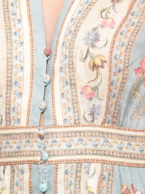 Zimmermann Roselight Floral Print Linen Midi Shirt Dress With V-neck