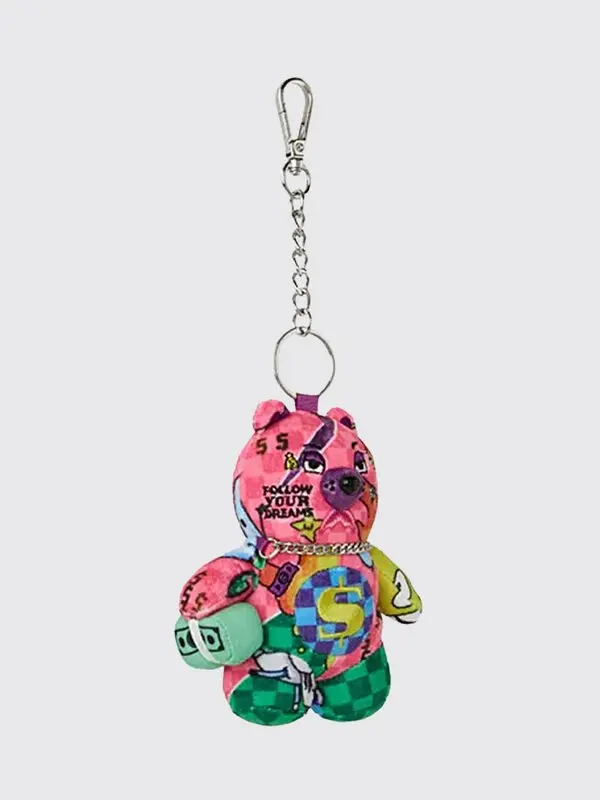 SPRAYGROUND Checkered Fleece Teddy Bear Keychain With Snap Hook