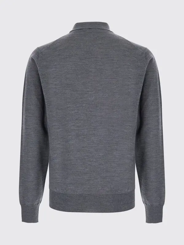 Emporio Armani Long-sleeved Virgin Wool Knit Polo Shirt With Three-button Placket - Grey