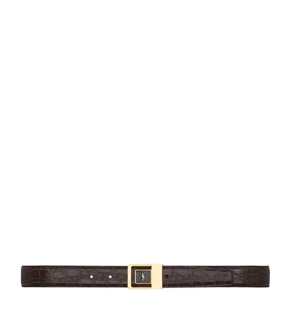 Saint Laurent Croc-embossed Leather La 66 Belt - Brown