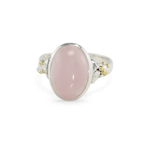 ISLA SILVER Oval Rose Quartz & Sterling Silver Statet Ring
