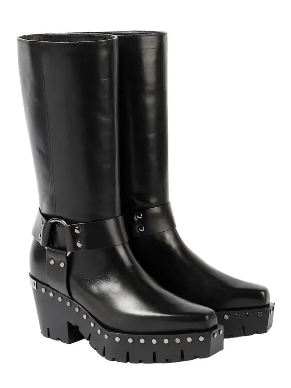 JIMMY CHOO Quinn 75 Studded Leather Biker Boots - Black