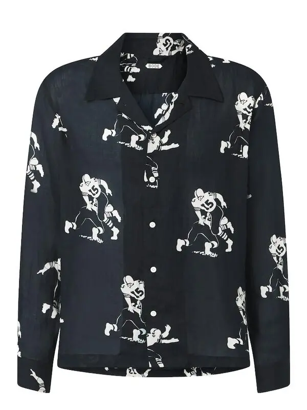 BODE Football Silhouette Printed Linen Shirt - Black