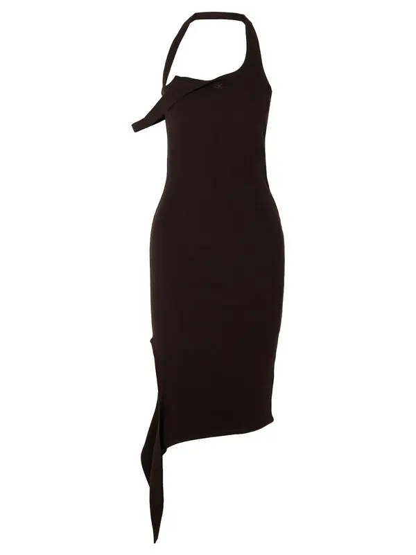 COURREGES Asymmetric Draped Ribbed-knit Midi Dress - Brown