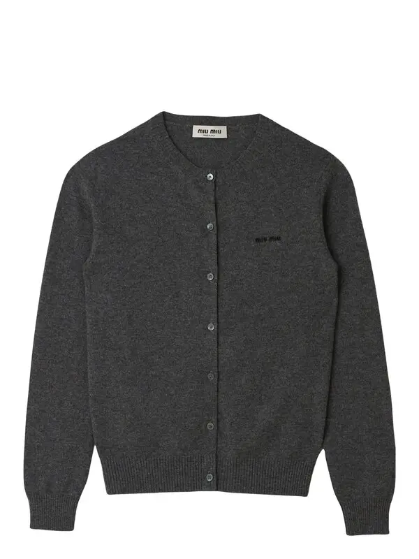 Miu Miu Cashmere Logo Cardigan - Grey