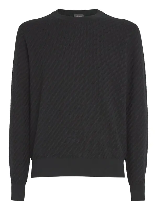Brioni Cotton-silk-cashmere Trama Weave Crew Neck Sweater - Black