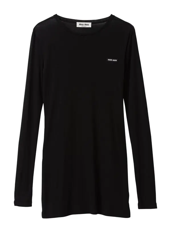 Miu Miu Cotton Mini Dress With Logo - Black
