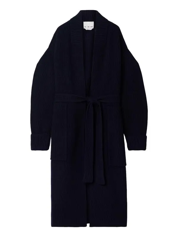 Sasuphi Belted Ribbed Merino Wool And Cashmere-blend Cardigan - Blue