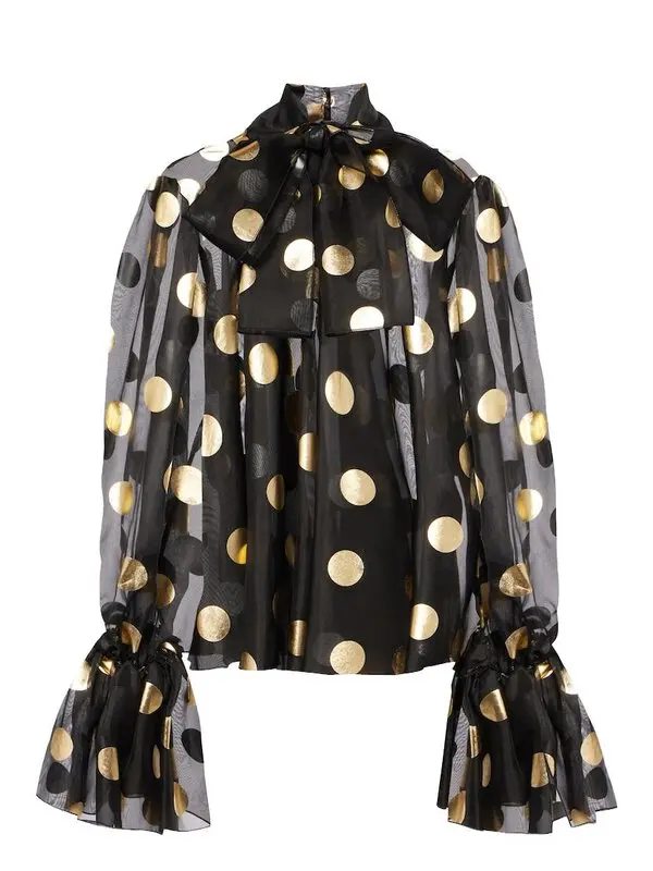 Dolce & Gabbana Polka Dot Silk Organza Jacquard Blouse - Black