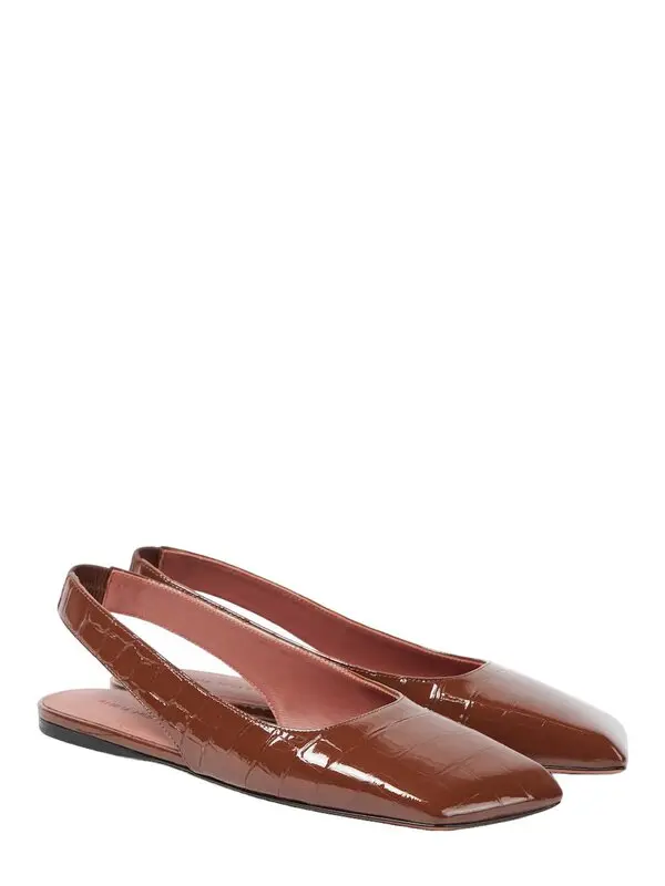 Amina Muaddi Patent Leather Slingback Flats - Brown
