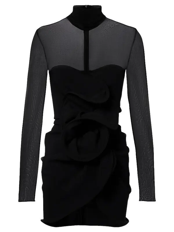 Magda Butrym Gathered Sheer Wool-blend Minidress - Black