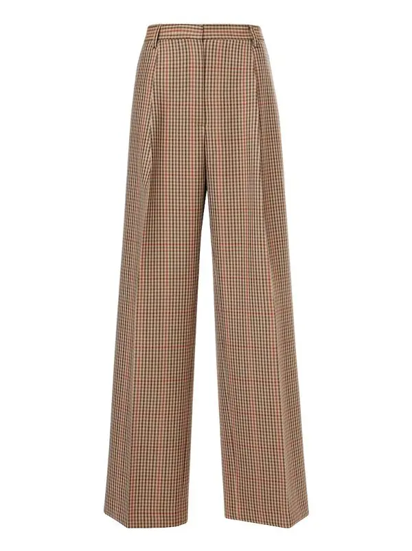 Dries Van Noten Checked Wool Wide-leg Trousers - Brown