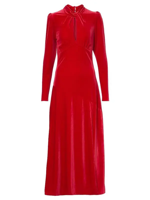 GANNI Velvet Jersey Midi Dress - Red