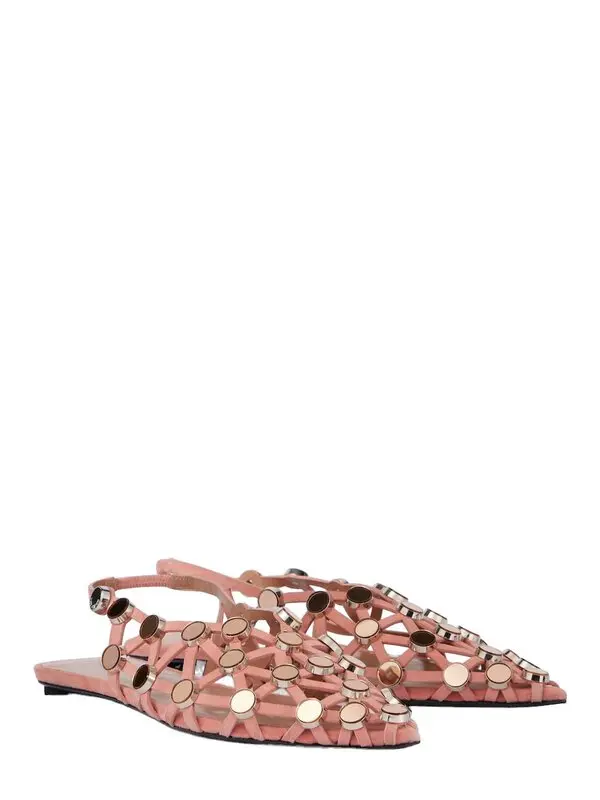 Attico Grid Embellished Suede Slingback Flats - Pink