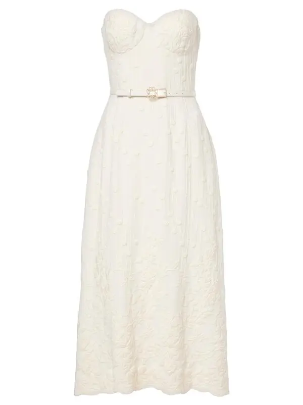 Elie Saab Embroidered Cady Midi Dress - White
