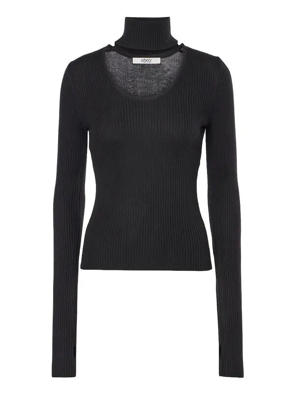 DIDU Cutout Ribbed-knit Turtleneck Top - Black