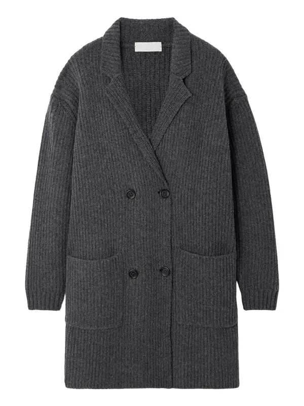 Falke Double-breasted Ribbed Wool Cardigan - Gray