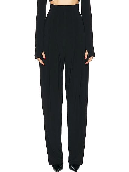 Norma Kamali High Waisted Tailored Pleat Pant - Black