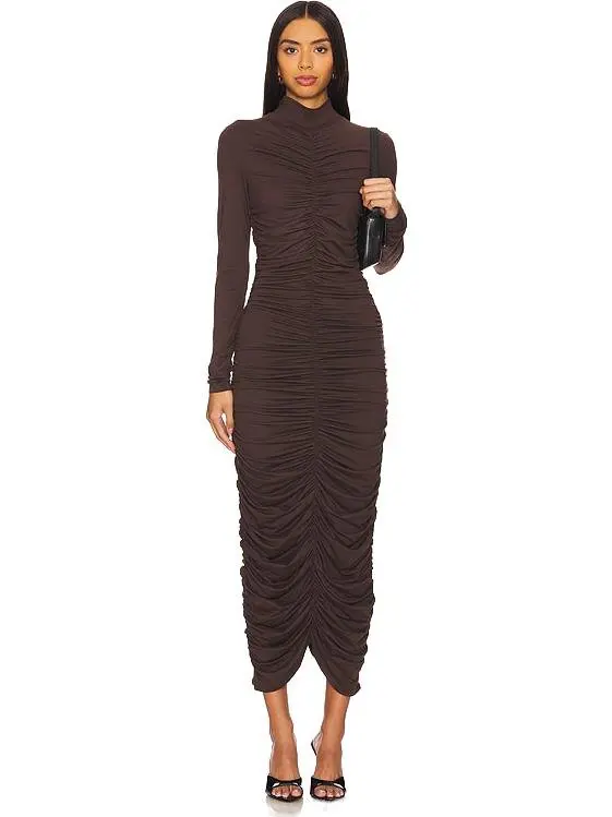 Susana Monaco Gathered Long Sleeve Dress - Brown