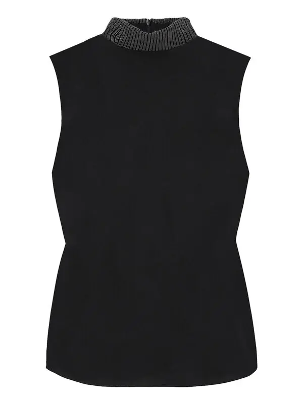 Brunello Cucinelli Sleeveless Silk-satin Blouse With Monili Bead Embellishment - Black