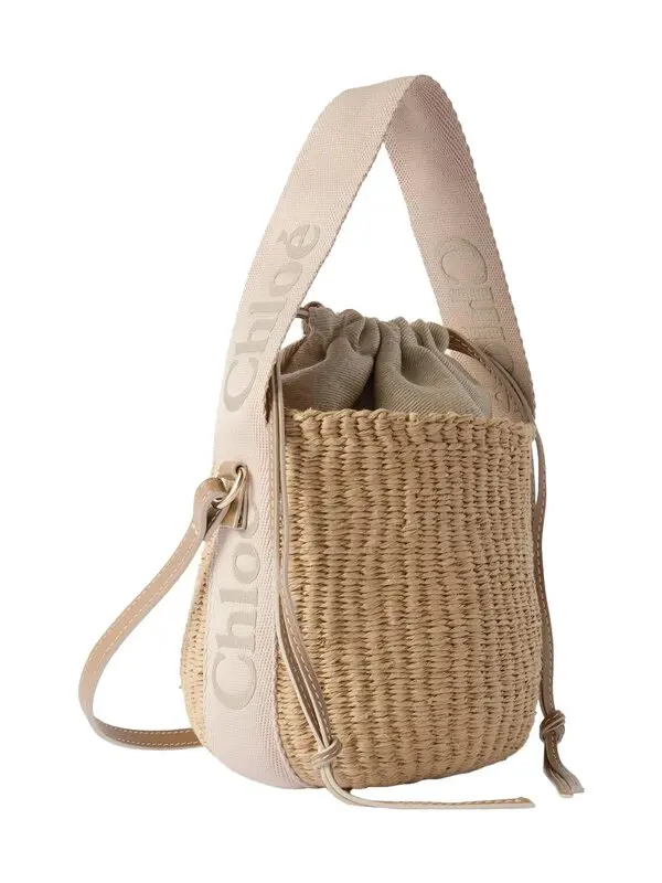 Chloé Woody Small Raffia Basket Bag With Leather Trim - Neutrals