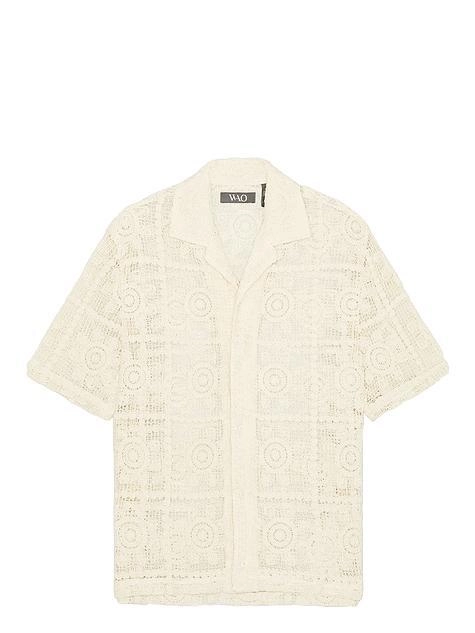 WAO Floral Crochet Camp Shirt In . Also - Cream