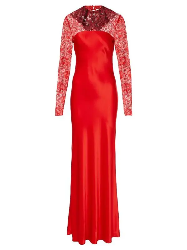 RODARTE Lace-trimmed Silk-blend Satin Gown - Red