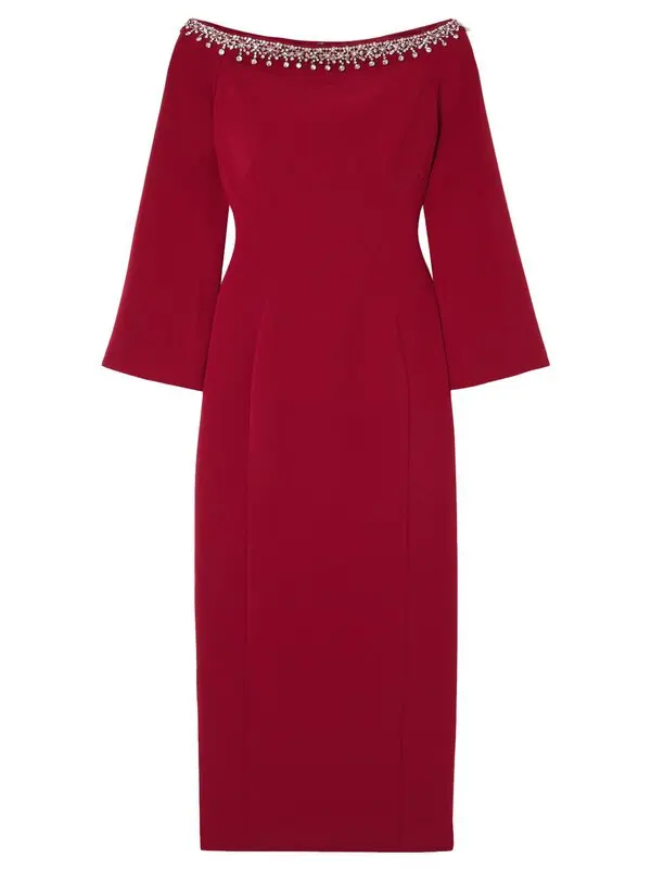 Jenny Packham Off-the-shoulder Embellished Cady Midi Dress - Red
