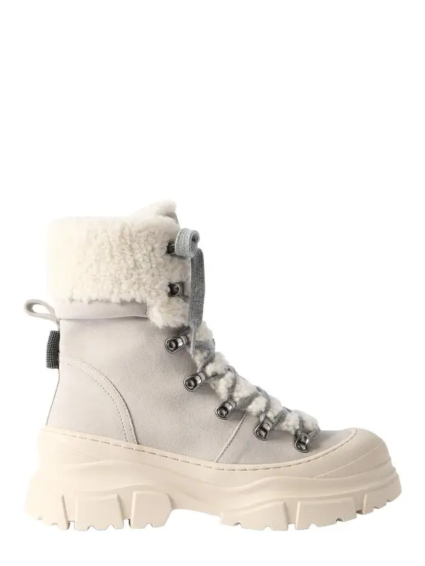 Brunello Cucinelli Bead-embellished Suede Ankle Boots - Neutrals