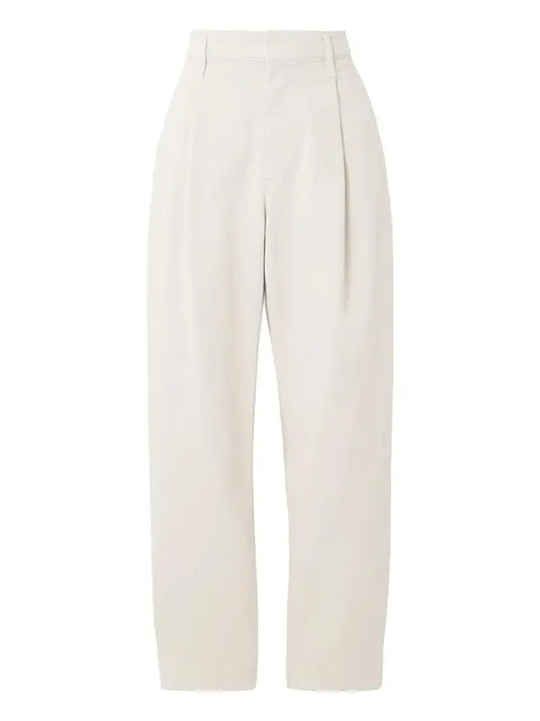 Brunello Cucinelli Pleated Cotton-blend Twill Tapered Pants - Ecru