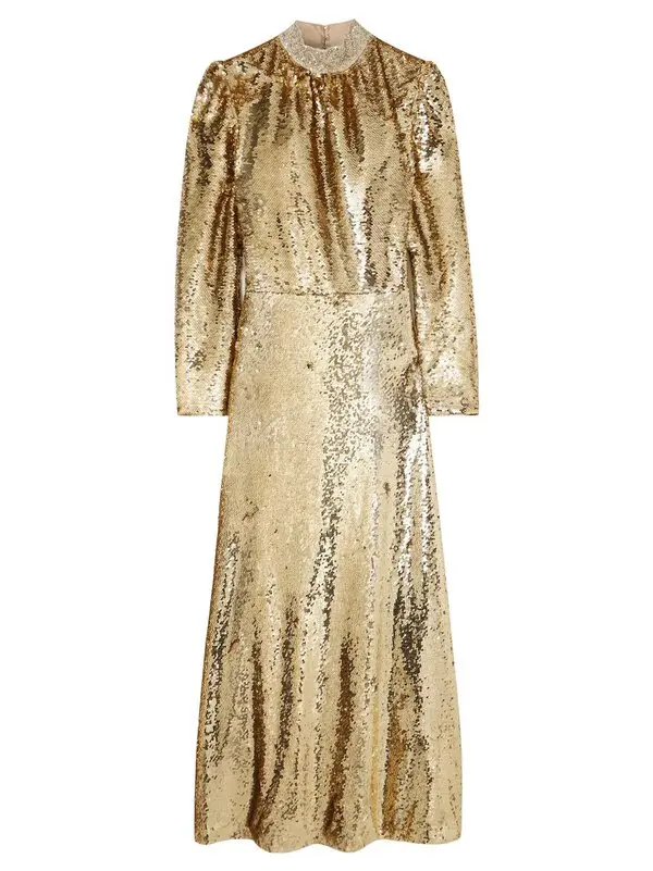 Saloni Jena Embellished Silk-trimmed Tulle Midi Dress - Gold