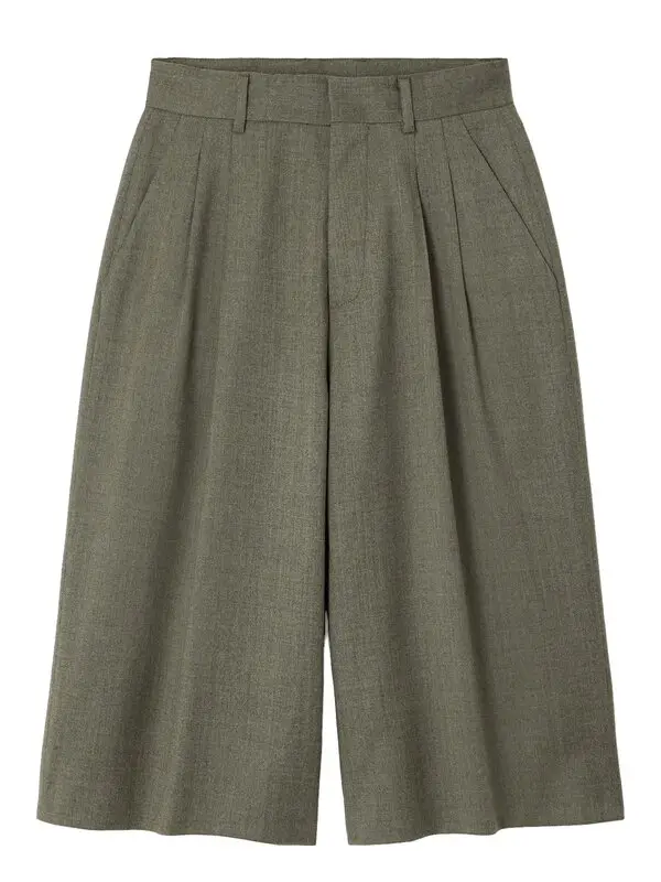 FORTELA Pleated Wool-blend Wide-leg Shorts - Green