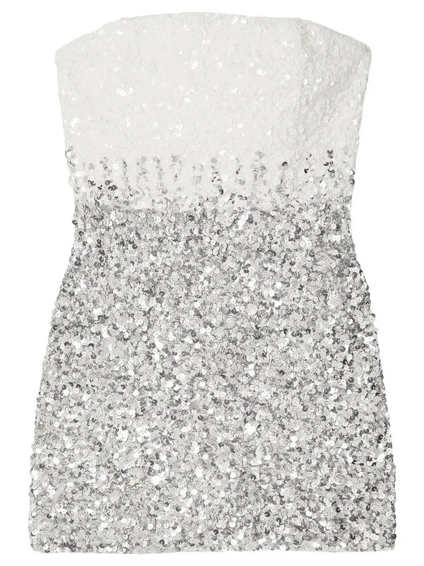 Retrofete Katalina Strapless Two-tone Sequined Tulle Mini Dress - Silver