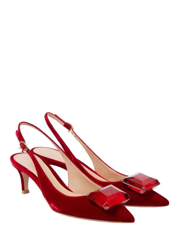 GIANVITO ROSSI Velvet Slingback Pumps - Red