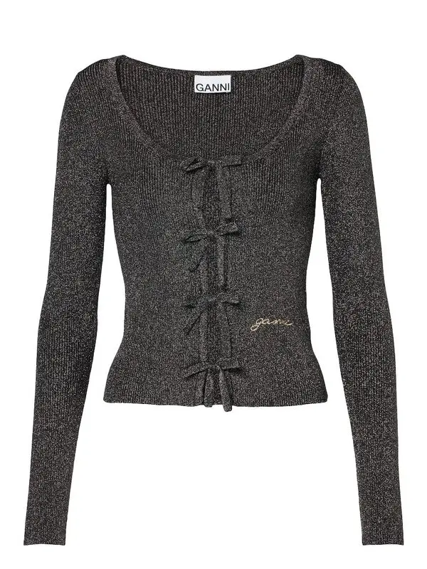 GANNI Ribbed Metallic Logo Top - Multicoloured