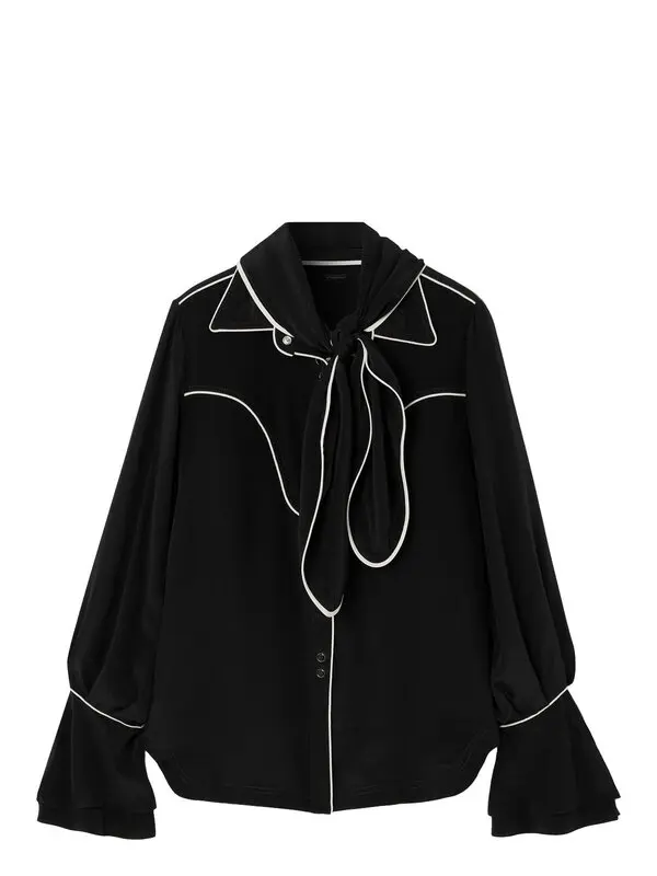 Johanna Ortiz High Tides Silk Shirt With Detachable Scarf - Black