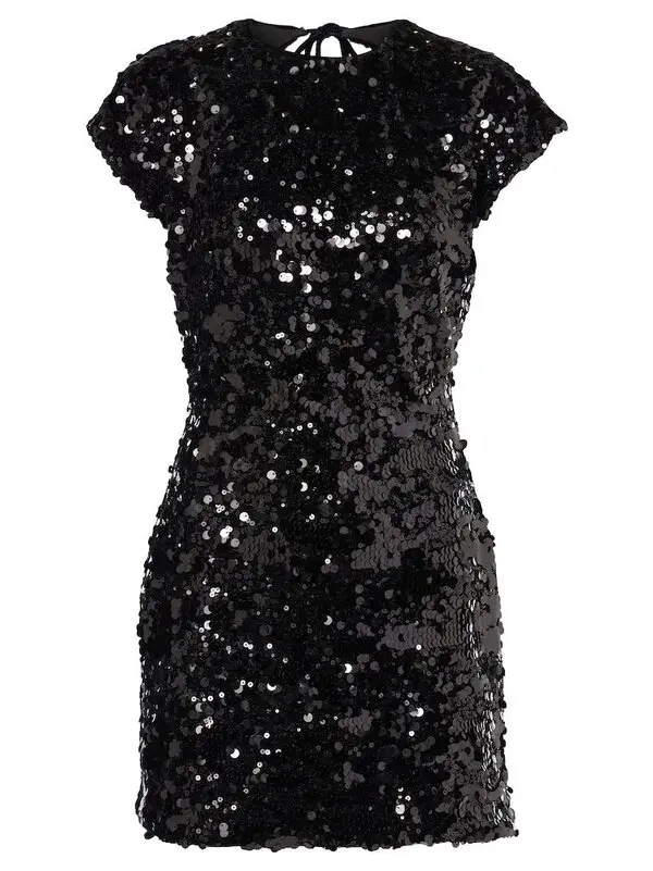 GANNI Sequined Velvet Mini Dress - Black