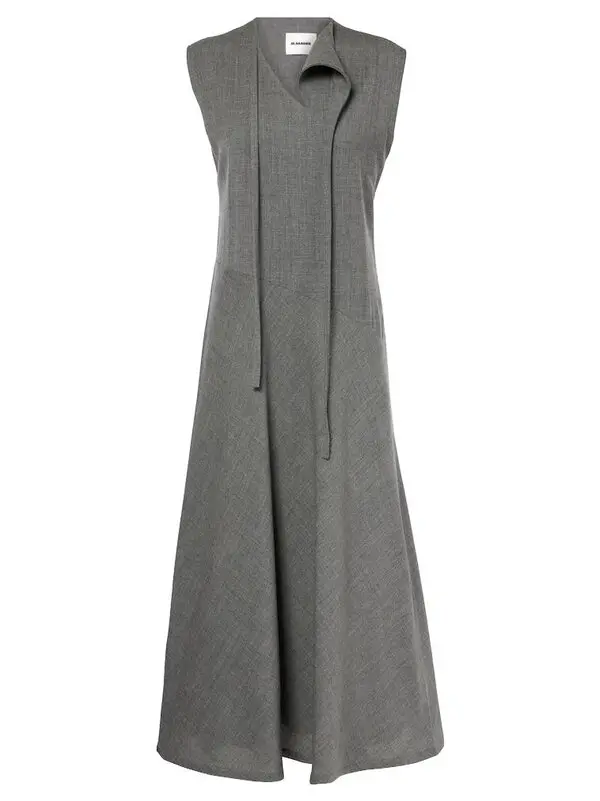 JIL SANDER Virgin Wool Midi Dress - Grey