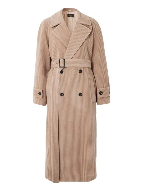 Loro Piana Double-breasted Belted Cashmere-corduroy Coat - Neutrals